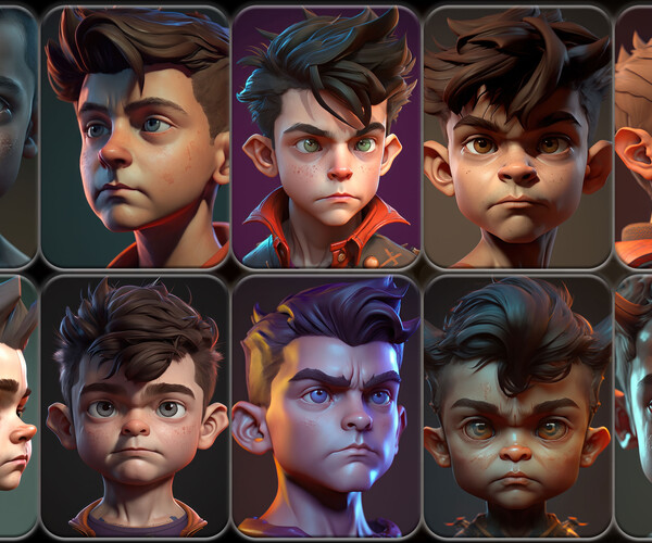 ArtStation - 300 Cartoon Kid Head Sculpt (Boy and Girl) Reference Pack ...