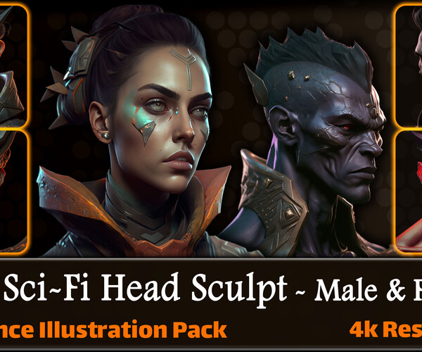 ArtStation - 300 Sci-Fi Head Sculpt (Male and Female) Reference Pack | 4K | v.9 | Artworks