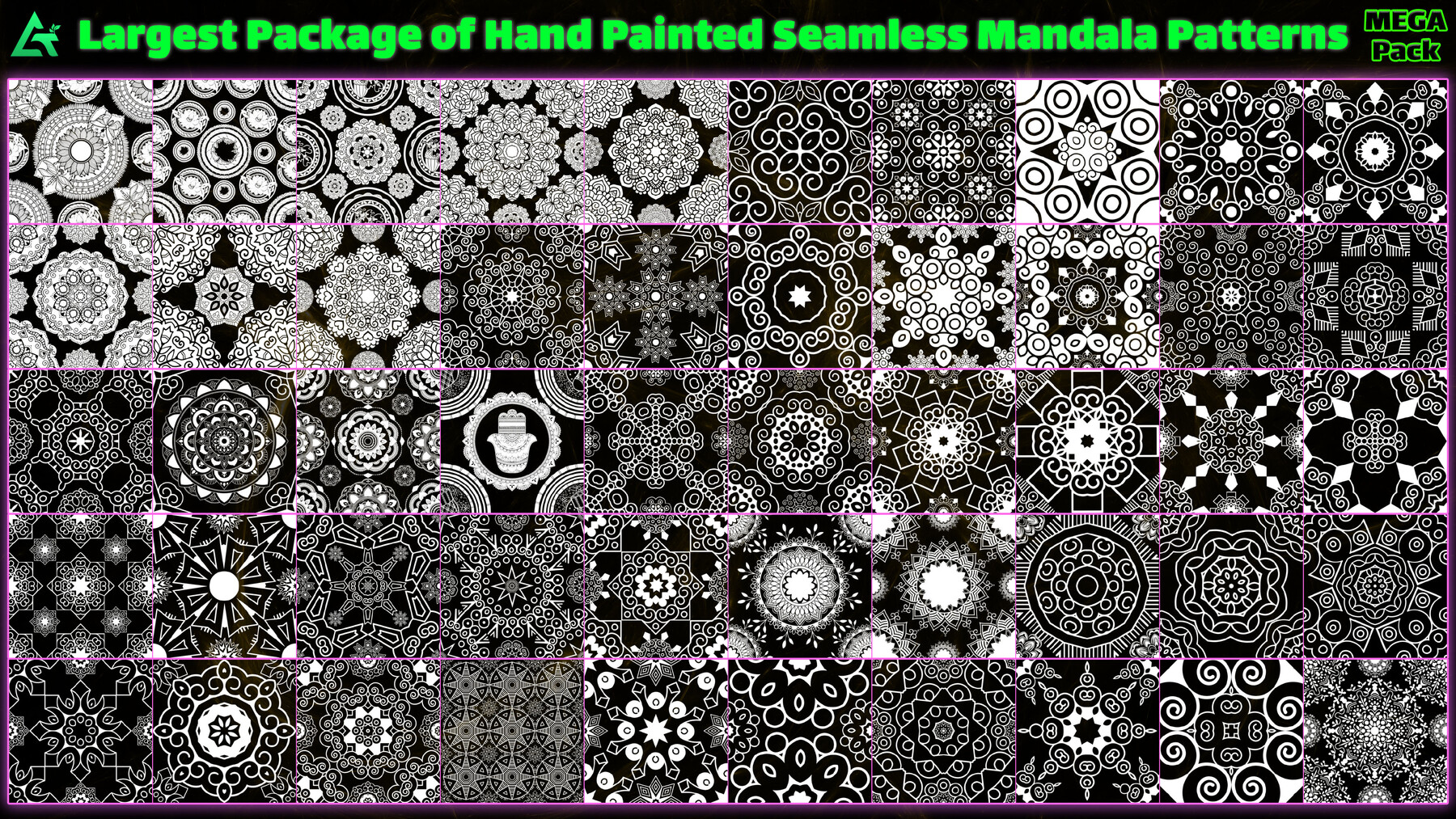 ArtStation - 500 Hand Painted Alpha Seamless Mandala Patterns (MEGA ...