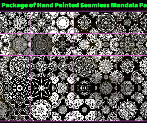 ArtStation - 500 Hand Painted Alpha Seamless Mandala Patterns (MEGA Pack) - Vol 32 | Brushes