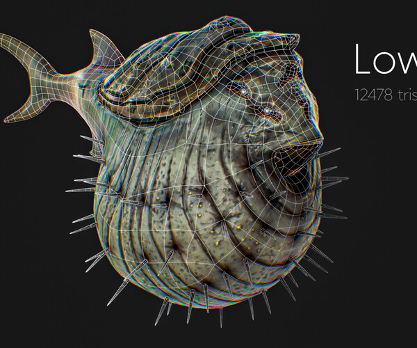 ArtStation - Fish low poly model / Porcupinefish Diodon lowpoly / ocean ...