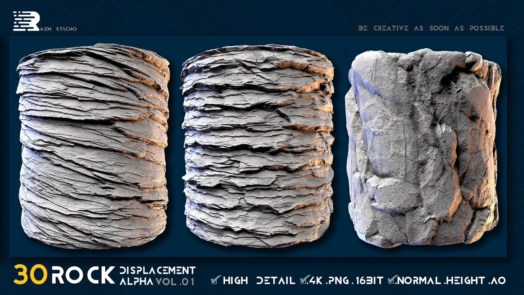 ArtStation - 30 Rock Displacement Alpha - Vol 01 | Game Assets
