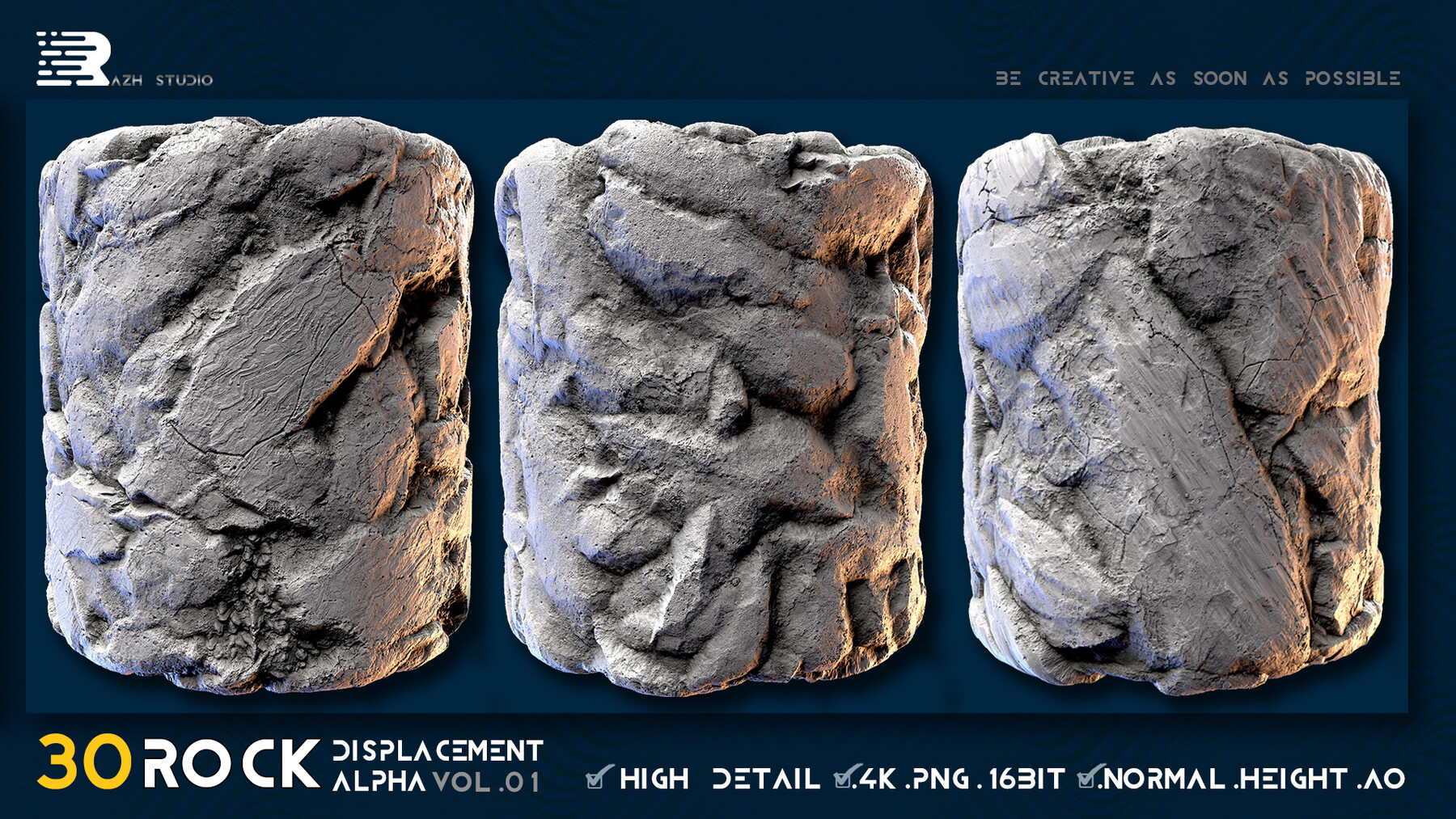 ArtStation - 30 Rock Displacement Alpha - Vol 01 | Game Assets