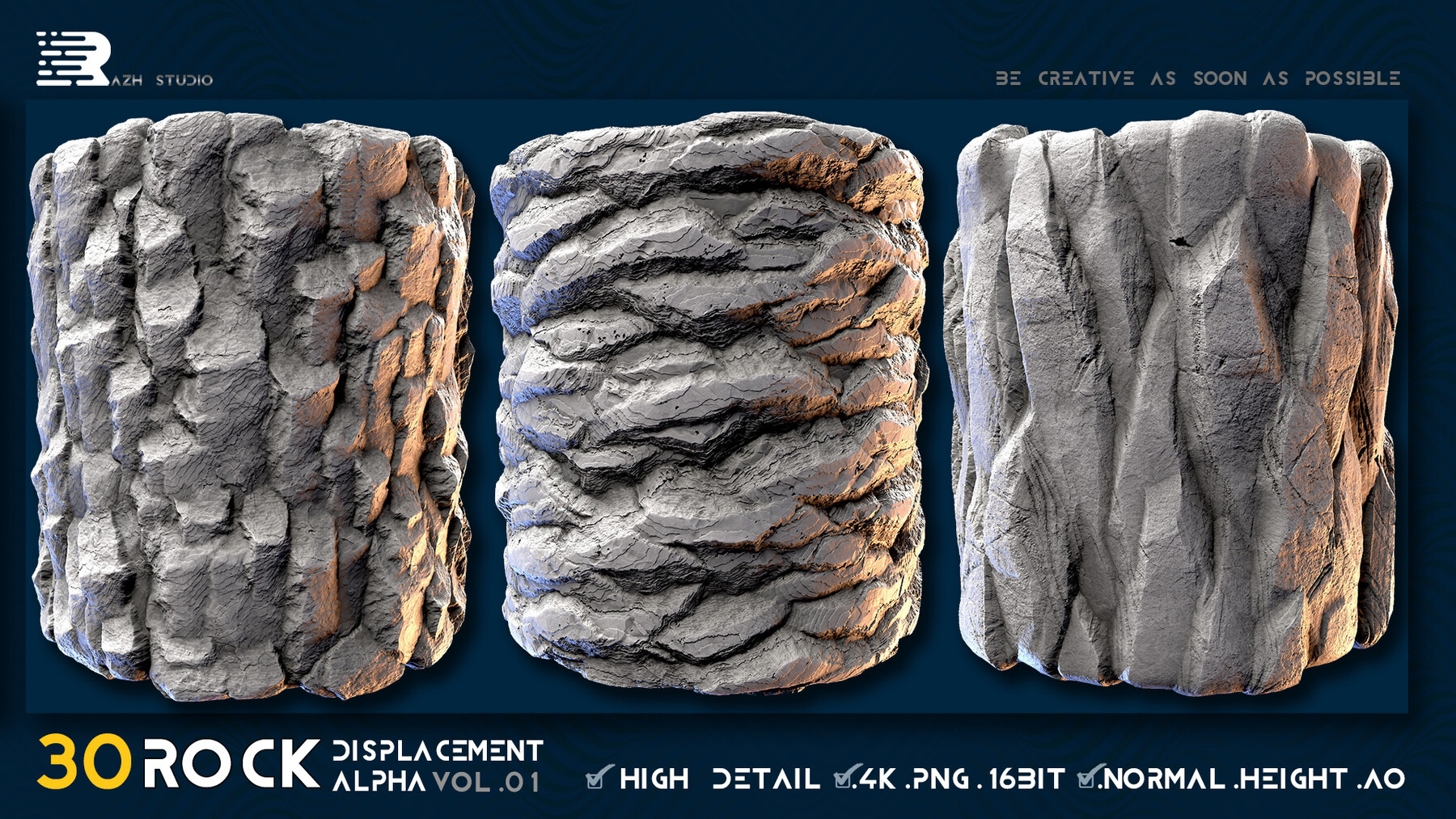 ArtStation - 30 Rock Displacement Alpha - Vol 01 | Game Assets