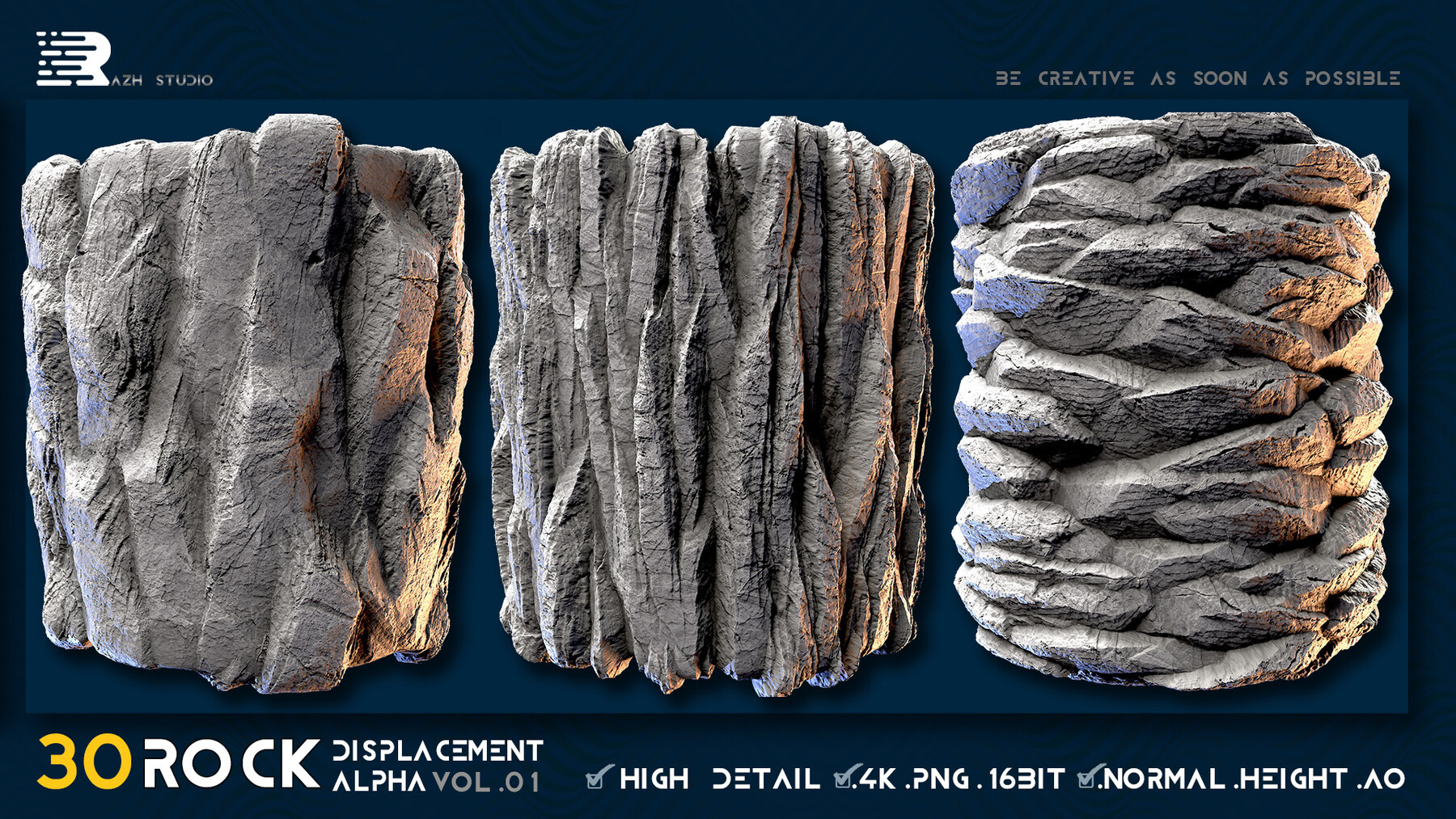 ArtStation - 30 Rock Displacement Alpha - Vol 01 | Game Assets