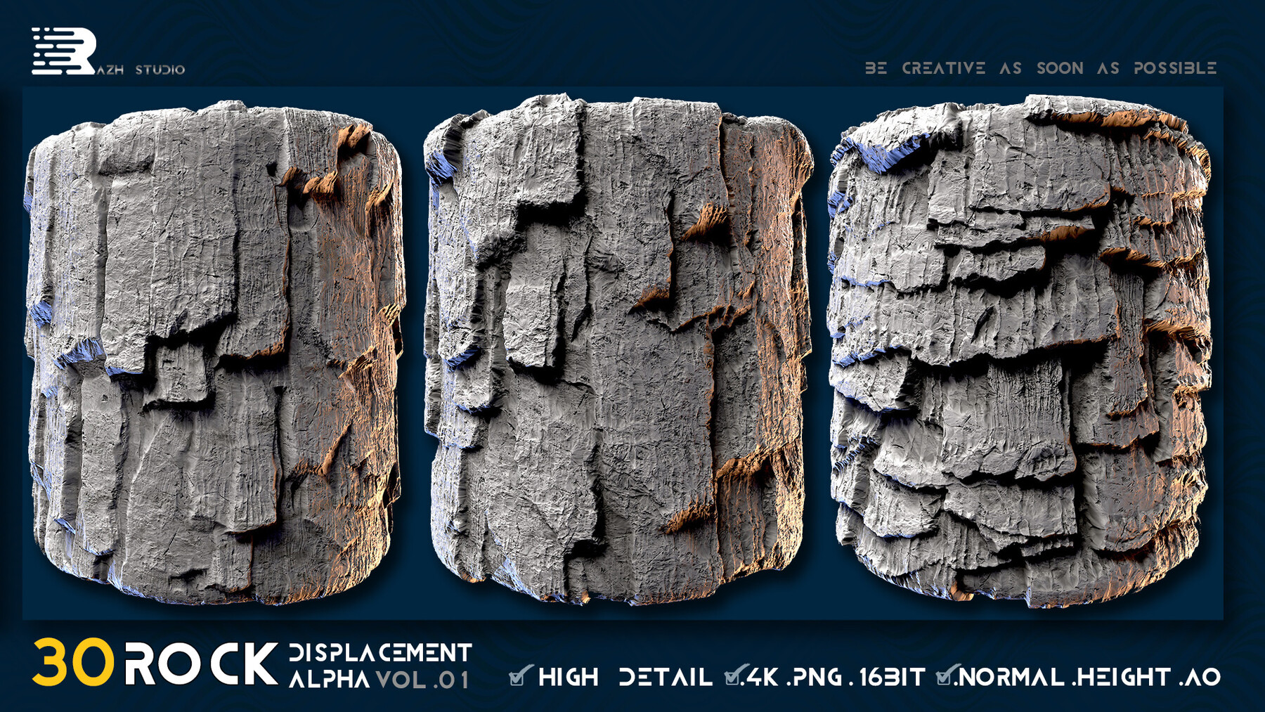ArtStation - 30 Rock Displacement Alpha - Vol 01 | Game Assets