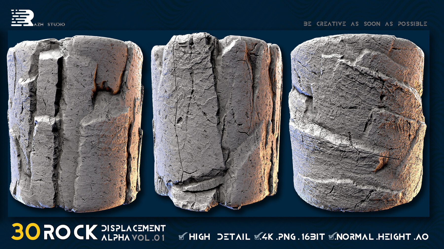 ArtStation - 30 Rock Displacement Alpha - Vol 01 | Game Assets