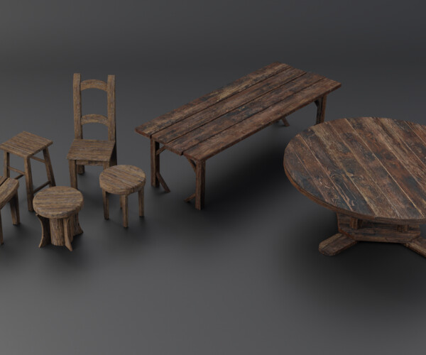 ArtStation - Medieval Tables and Chairs | Game Assets