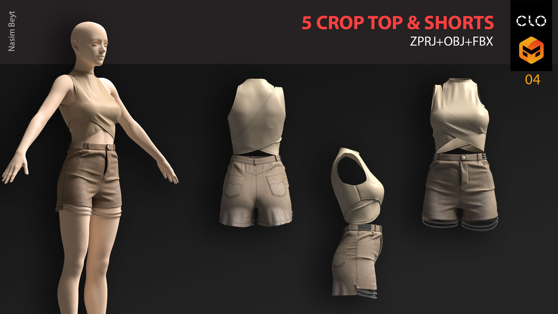 ArtStation - 5 CROP TOP & JEAN SHORTS OUTFIT PACK (VOL.03). Marvelous Designer/Clo3D project ...