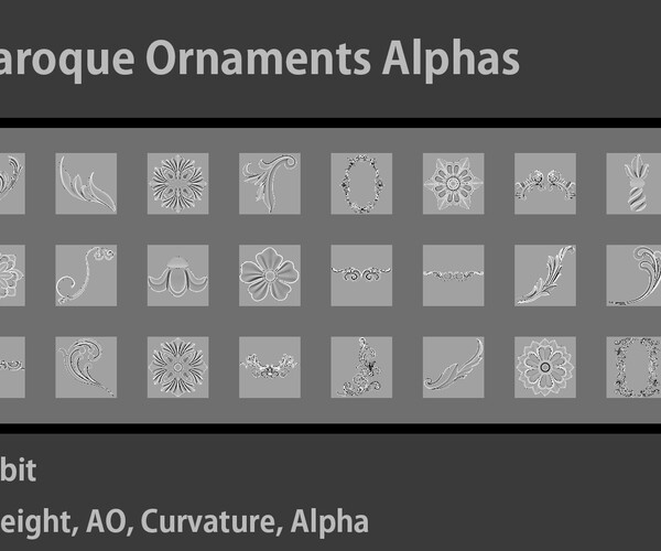 ArtStation - Baroque Ornaments Alphas Vol. 1 | Brushes
