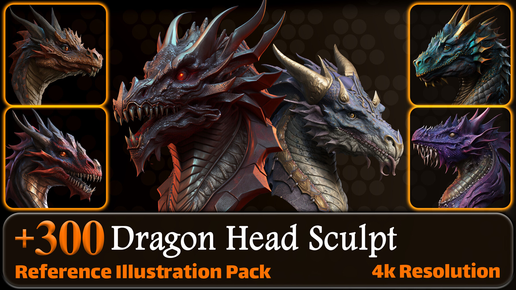 ArtStation - 300 Dragon Head Sculpt Reference Pack | 4K | v.13 | Artworks