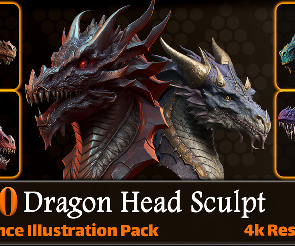 ArtStation - 300 Dragon Head Sculpt Reference Pack | 4K | v.13 | Artworks