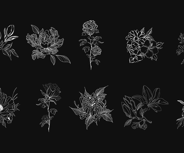 ArtStation - 140 Floral Alphas and Stickers | Brushes