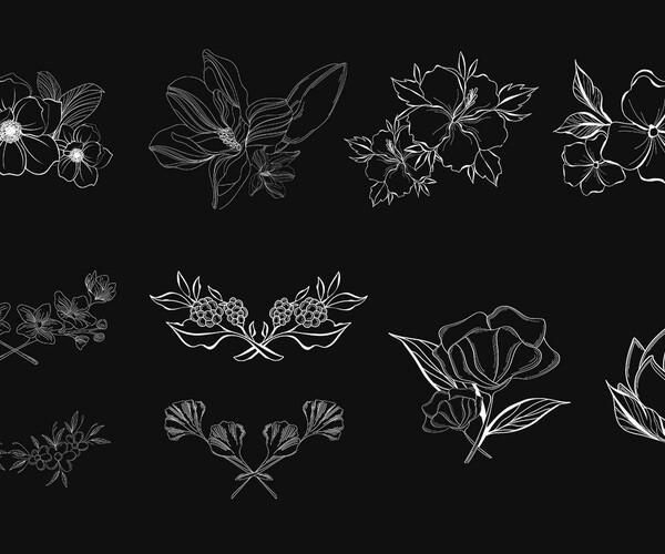 ArtStation - 140 Floral Alphas and Stickers | Brushes