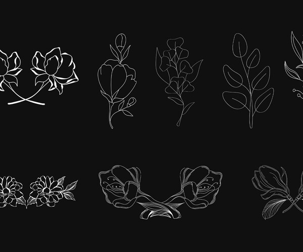 ArtStation - 140 Floral Alphas and Stickers | Brushes