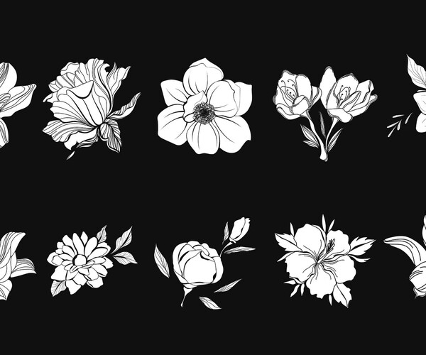 ArtStation - 140 Floral Alphas and Stickers | Brushes