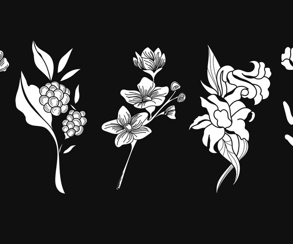 ArtStation - 140 Floral Alphas and Stickers | Brushes