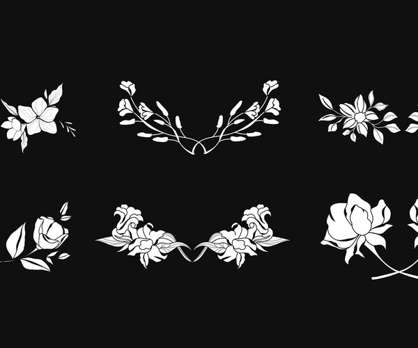 ArtStation - 140 Floral Alphas and Stickers | Brushes