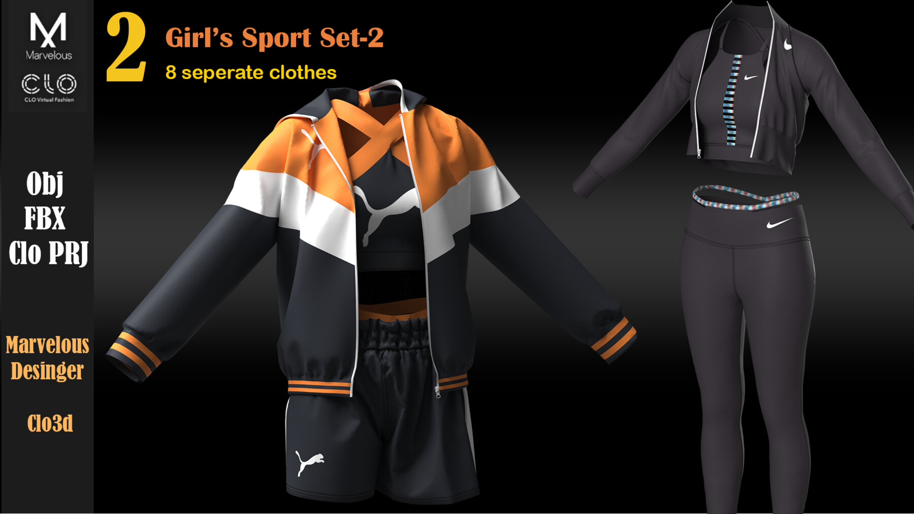 ArtStation - 2 Girl's Sport Set-2 - Marvelous / CLO Project file | Game ...