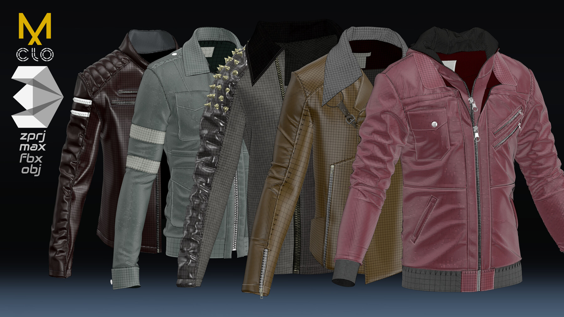 ArtStation - 5 Male Motorcycle Jackets-Marvelous-CLO-3DsMax project ...