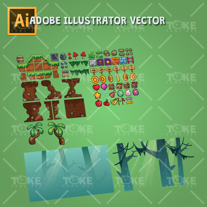 ArtStation - Cartoon Jungle Game Tileset | Game Assets