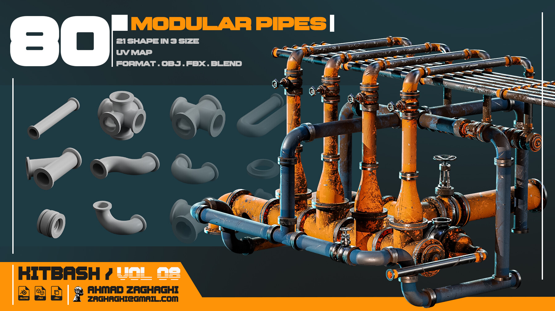 ArtStation - 80 Modular Pipes - KITBASH - VOL 08 | Resources