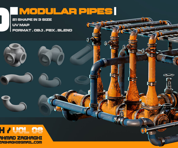 ArtStation - 80 Modular Pipes - KITBASH - VOL 08 | Resources