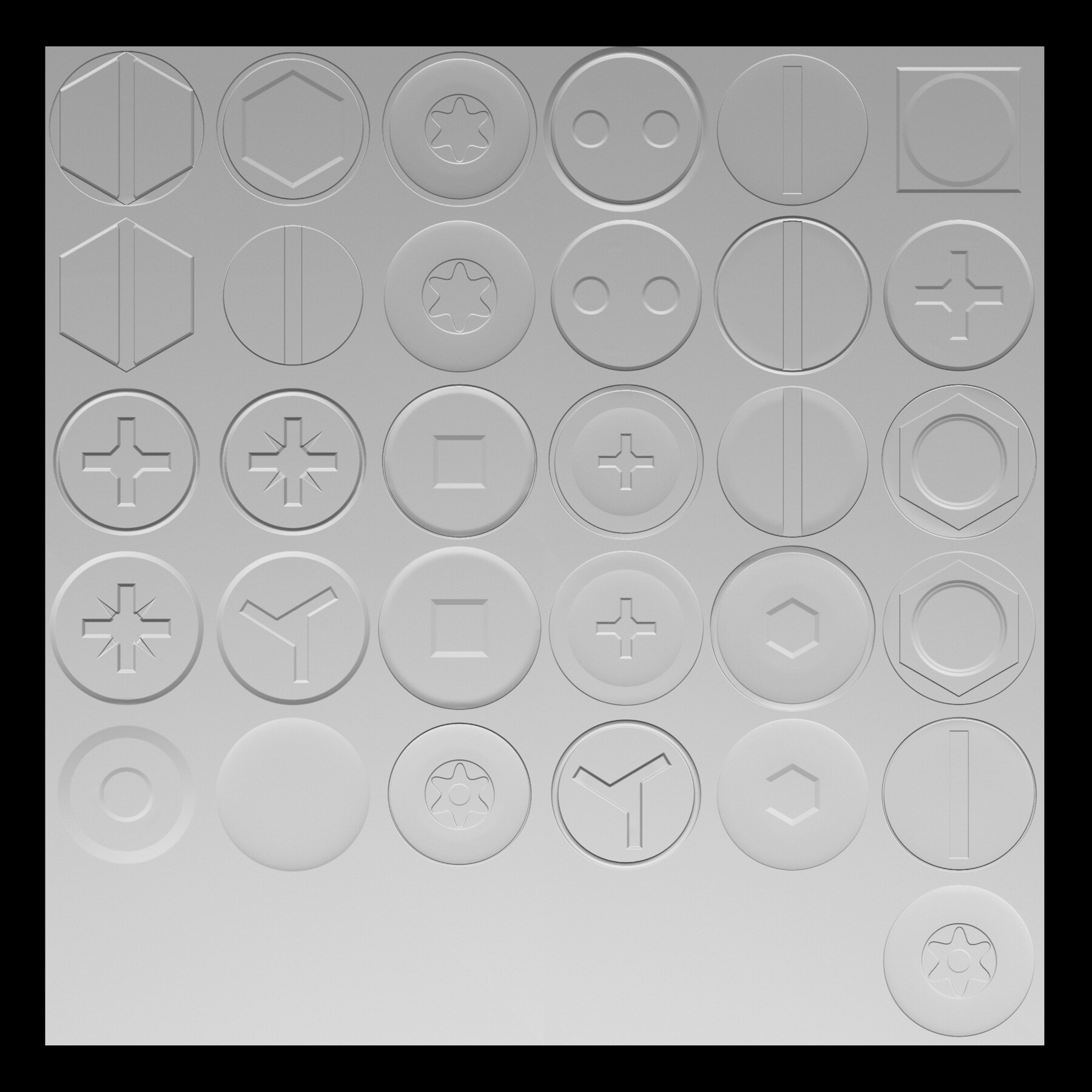 ArtStation - 31 Screws, Nuts and Bolts Alpha Brush Pack | Brushes