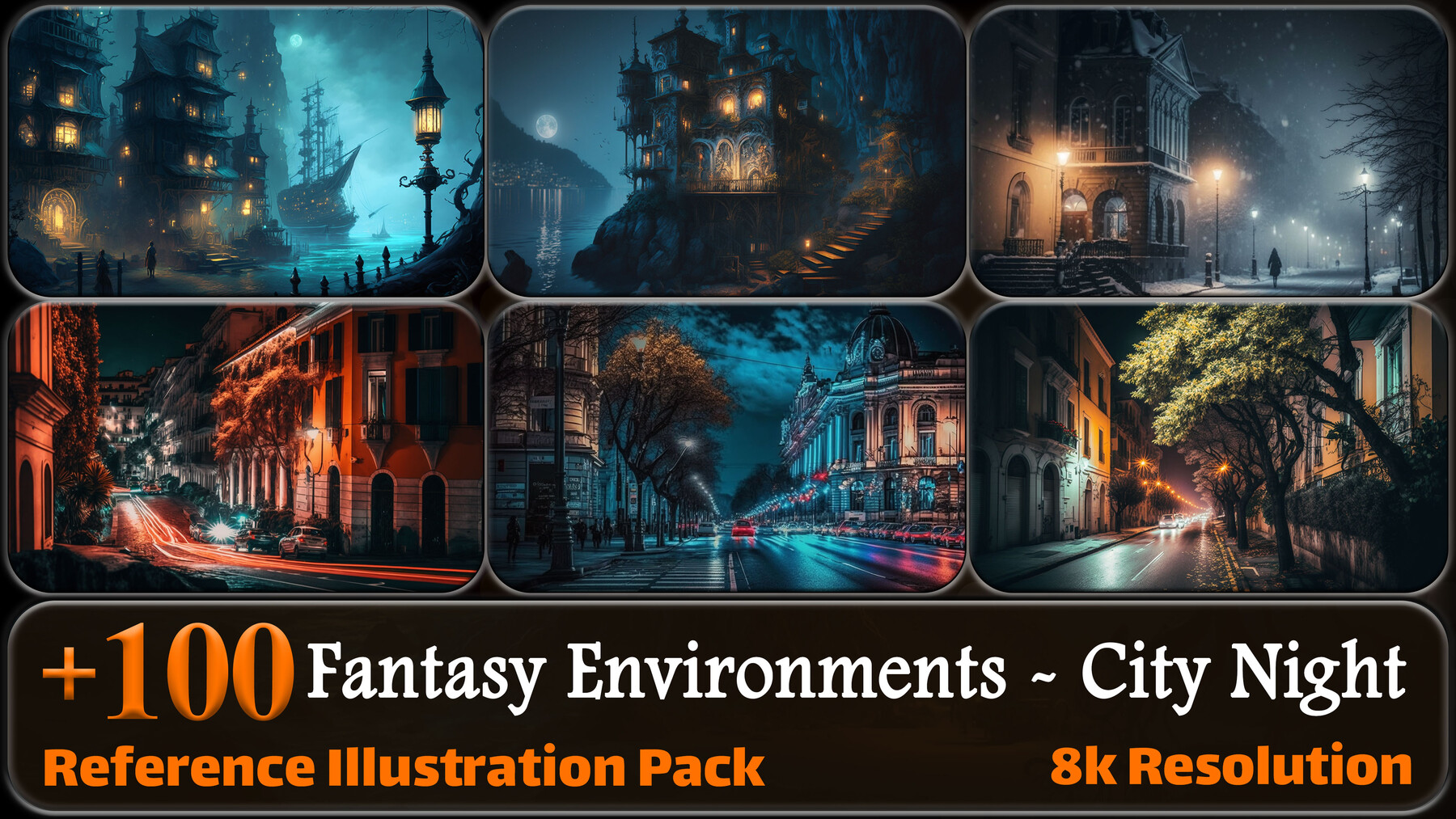 ArtStation - 100 Fantasy Environments - City Night Reference Pack | 8K ...