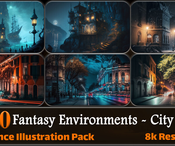 ArtStation - 100 Fantasy Environments - City Night Reference Pack | 8K ...