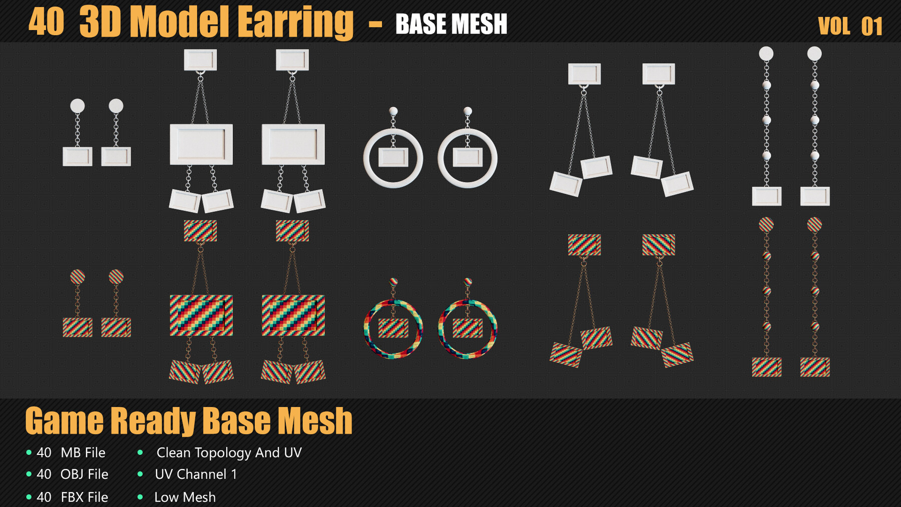 ArtStation - 40 3D Earring Models In Maya For Game And Animation | Game ...