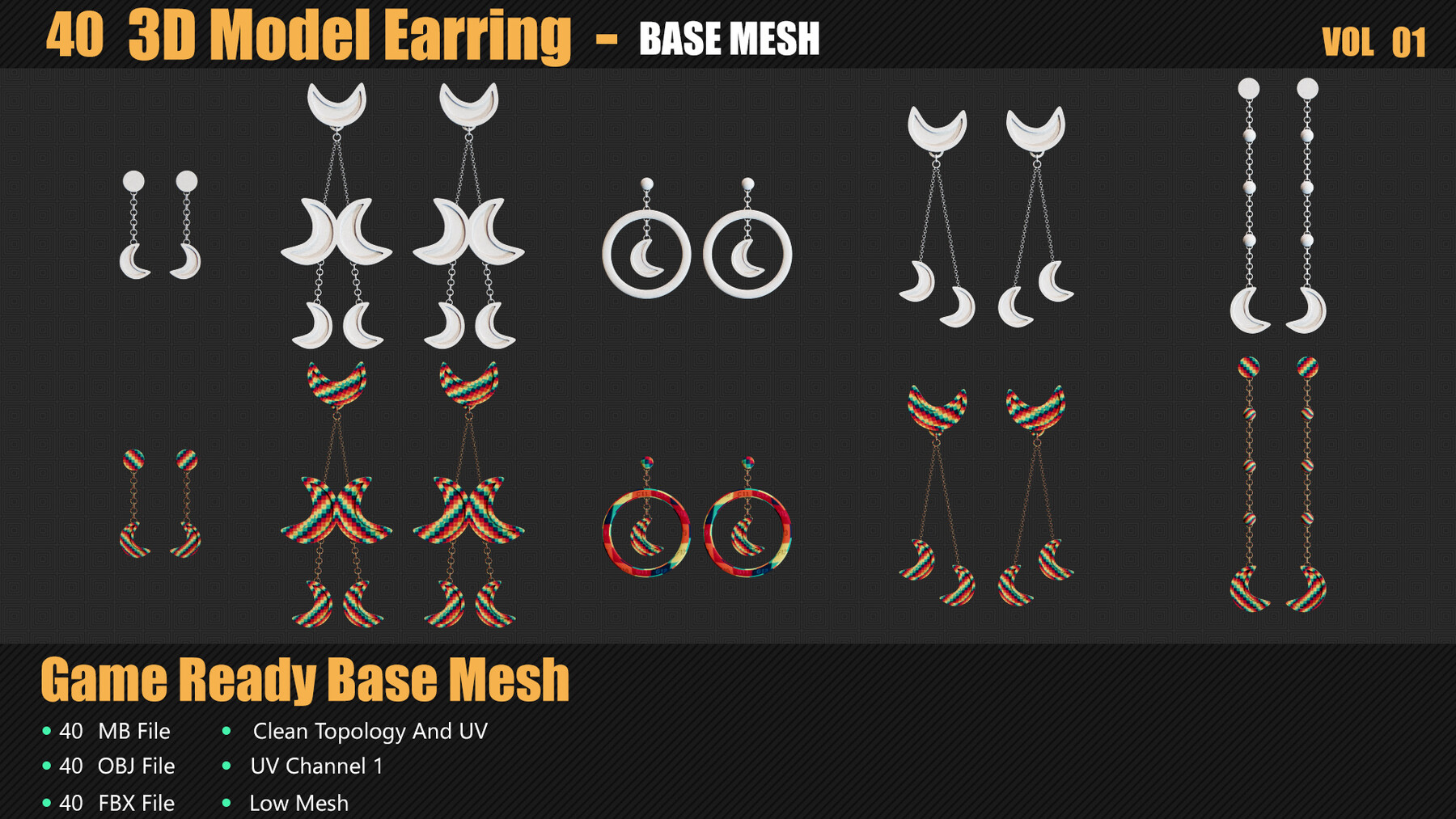 ArtStation - 40 3D Earring Models In Maya For Game And Animation | Game ...