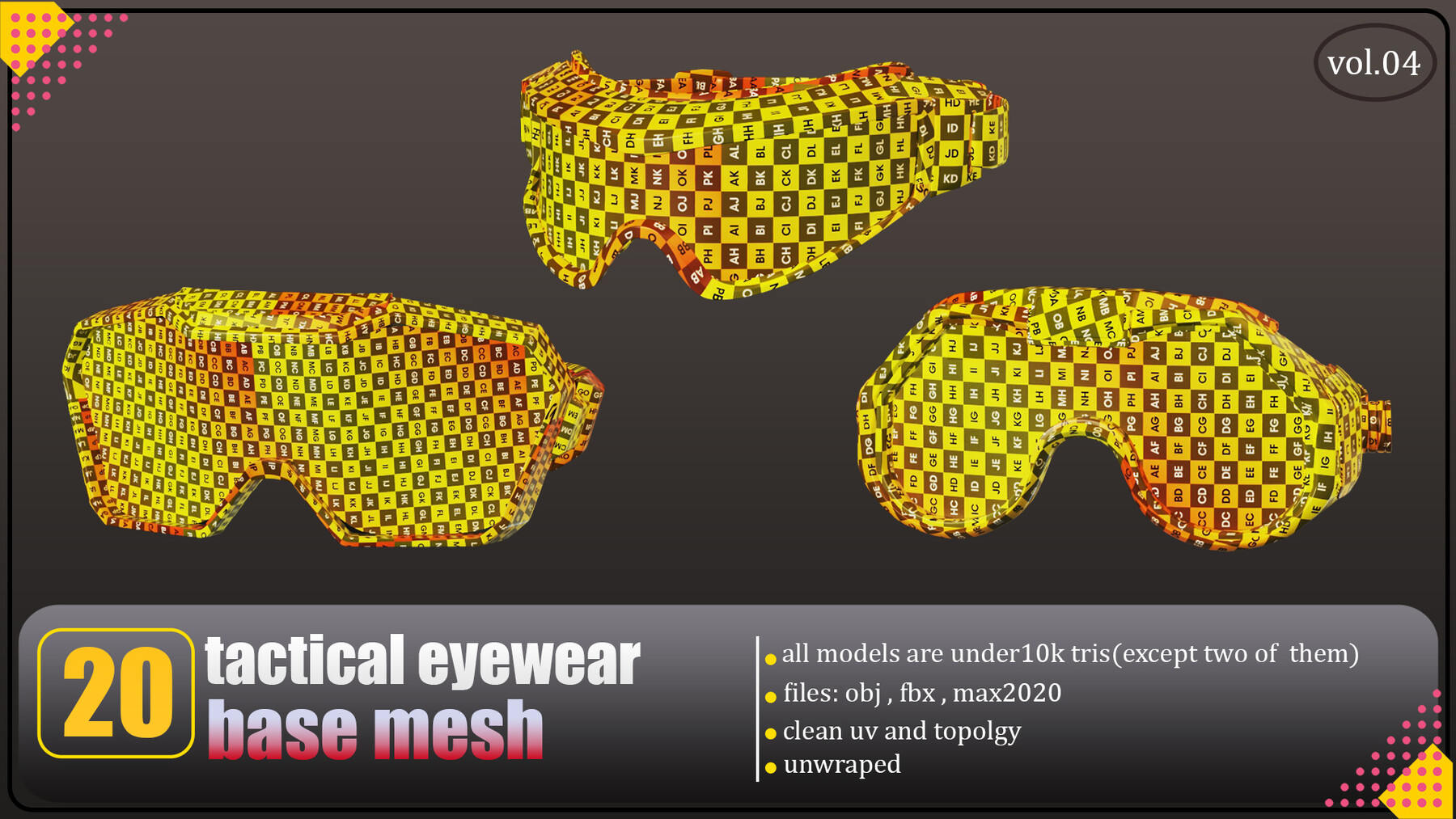 ArtStation - 20 tactical eyewear lowpoy base meshes files: fbx,obj ...