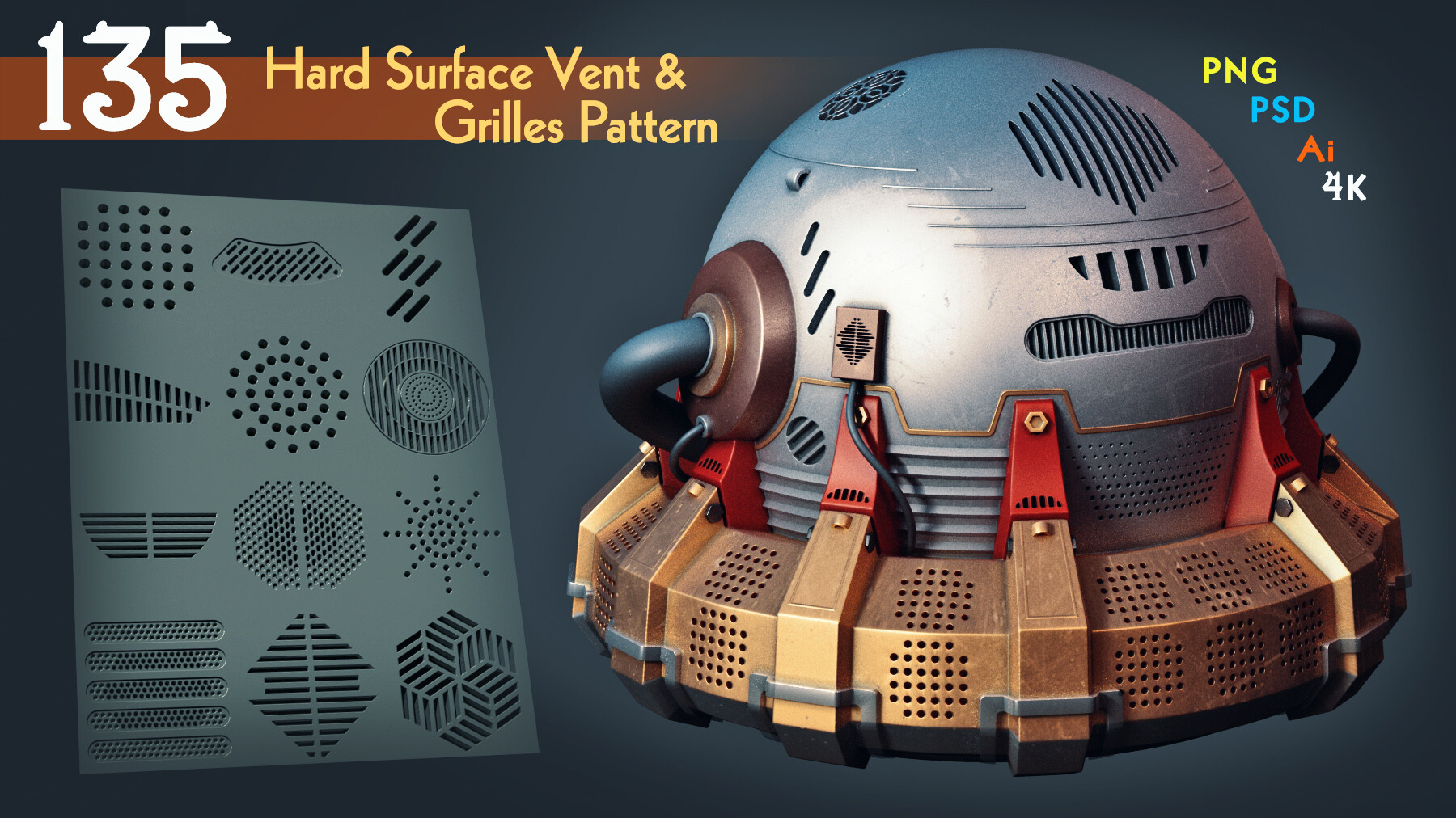 ArtStation - 135 Hard Surface Vent & Grilles Pattern -VOL 01 | Brushes