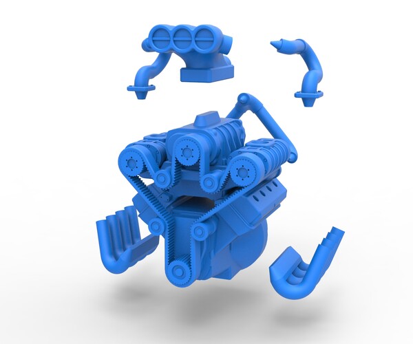 ArtStation - 3D printable Diecast engine V8 with triple supercharger ...