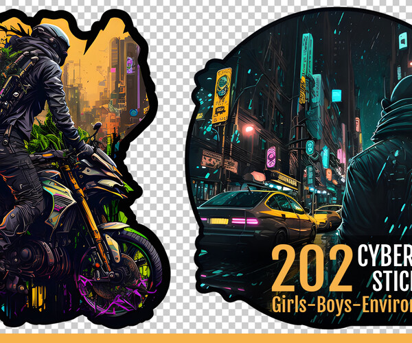 ArtStation - 202 Cyberpunk Stickers | Artworks