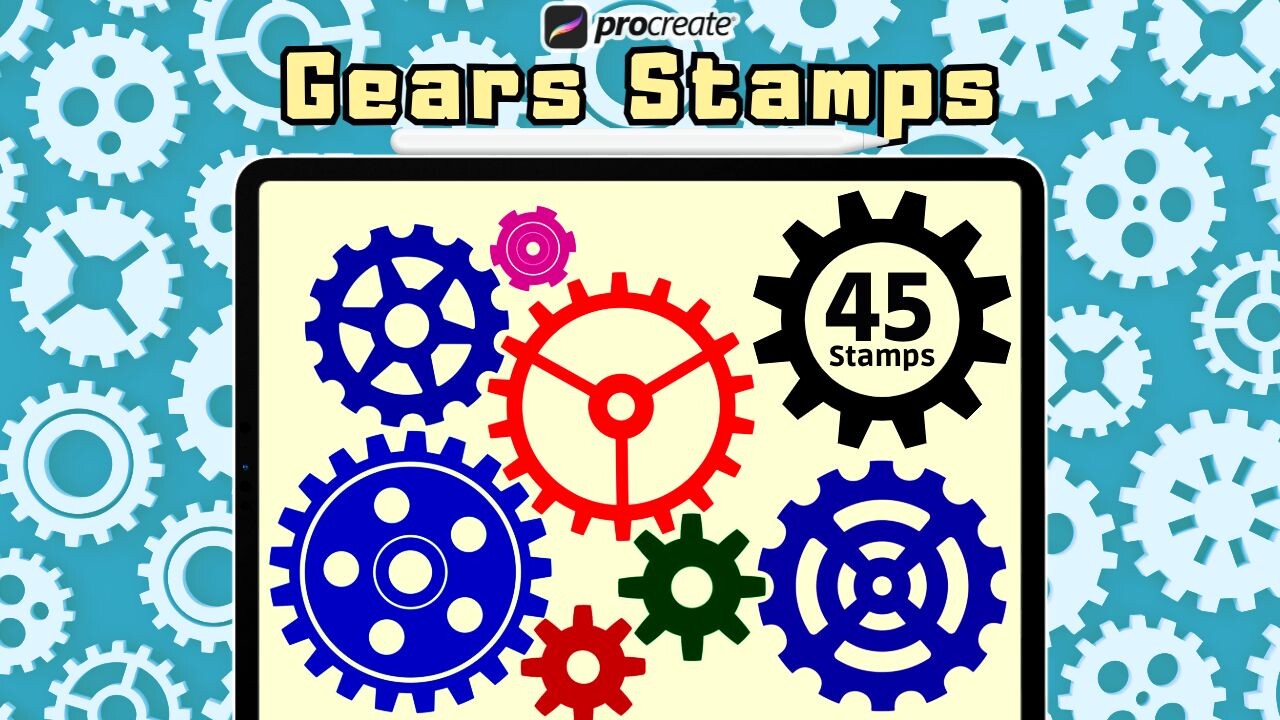 ArtStation - Gear & Wheel Procreate Stamp Brush Set , procreate brush ...