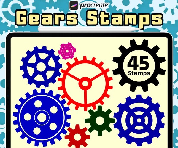 ArtStation - Gear & Wheel Procreate Stamp Brush Set , procreate brush ...