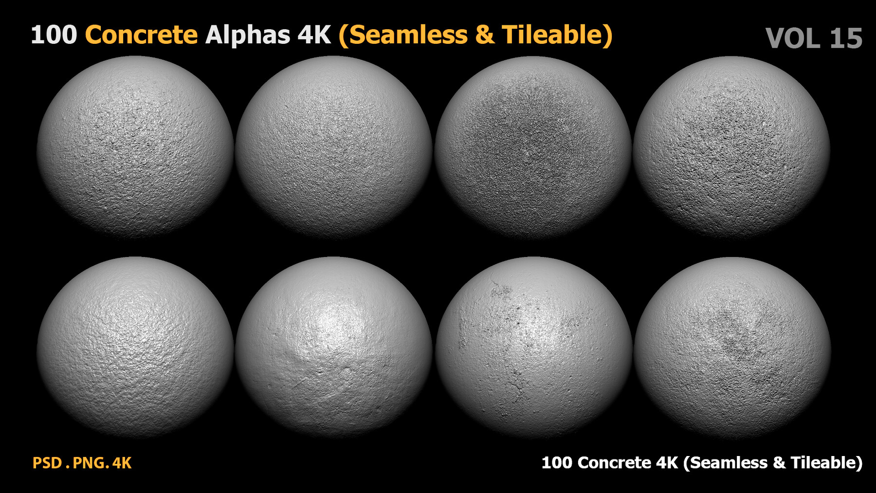 ArtStation - 100 Concrete Alphas 4K (Seamless & Tileable) VOL 15 | Brushes