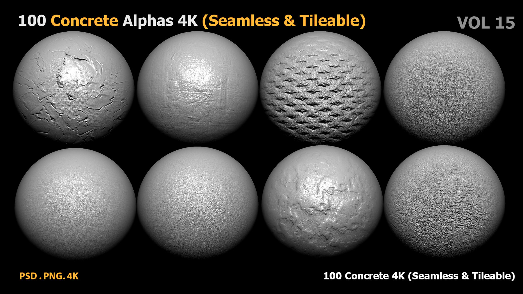 ArtStation - 100 Concrete Alphas 4K (Seamless & Tileable) VOL 15 | Brushes