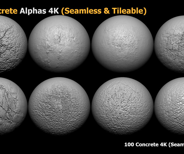 ArtStation - 100 Concrete Alphas 4K (Seamless & Tileable) VOL 15 | Brushes