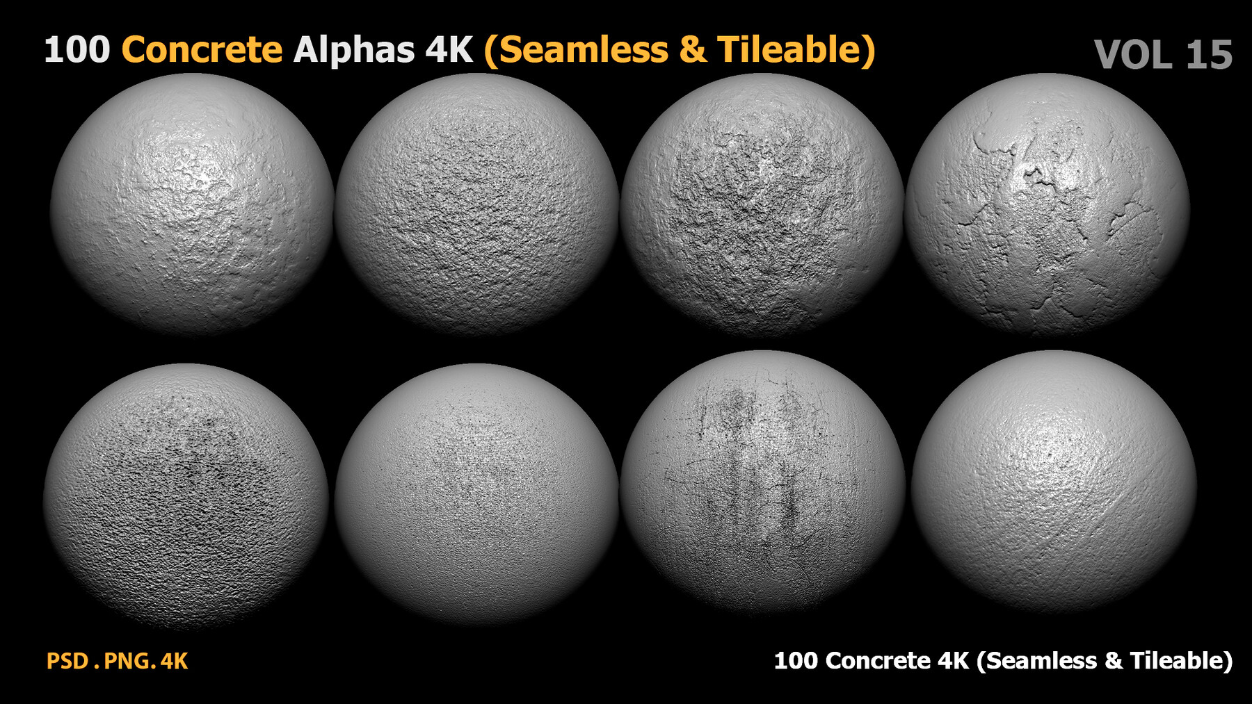 ArtStation - 100 Concrete Alphas 4K (Seamless & Tileable) VOL 15 | Brushes