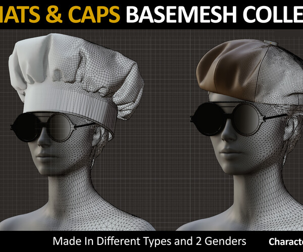 ArtStation - 100+ HATS AND CAPS BASEMESH COLLECTION | Game Assets