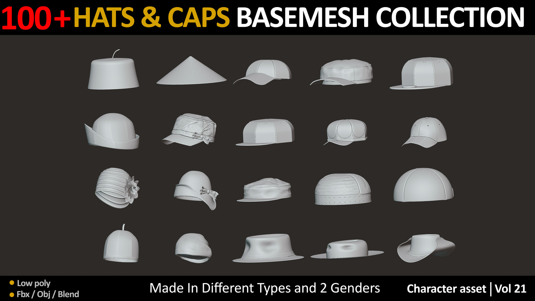 ArtStation - 100+ HATS AND CAPS BASEMESH COLLECTION | Game Assets