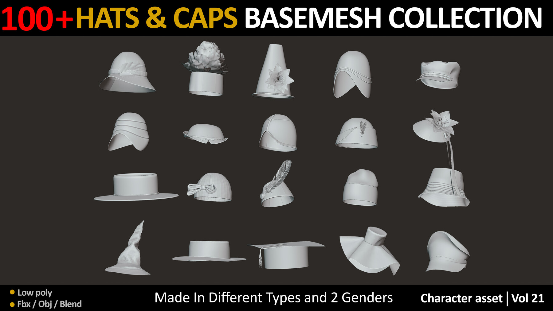 ArtStation - 100+ HATS AND CAPS BASEMESH COLLECTION | Game Assets