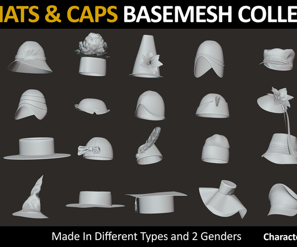 ArtStation - 100+ HATS AND CAPS BASEMESH COLLECTION | Game Assets