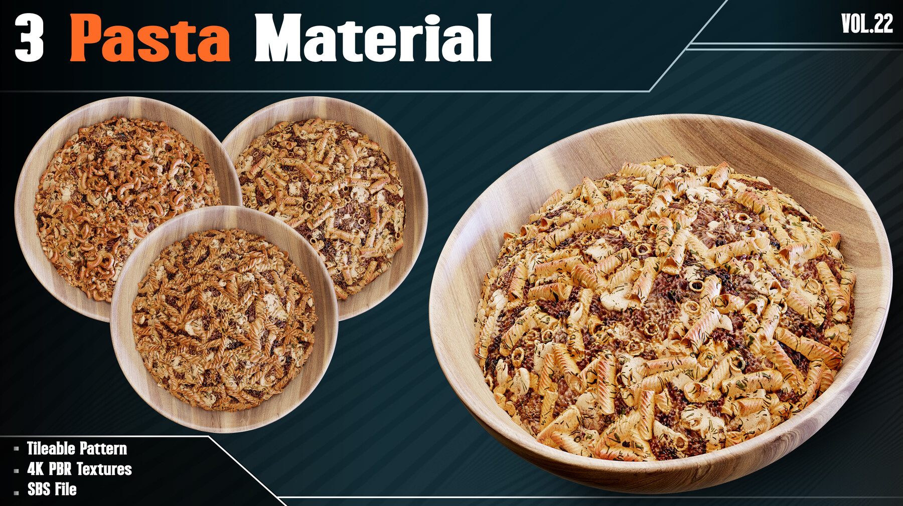 ArtStation - 3 Pasta Material (4K PBR Textures + SBS File) - Vol.22 ...