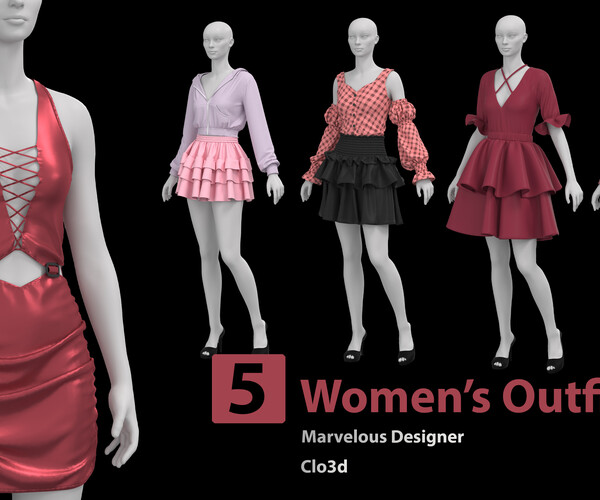 ArtStation - 5 Women's Outfit + Zprj +Obj + Fbx | Game Assets