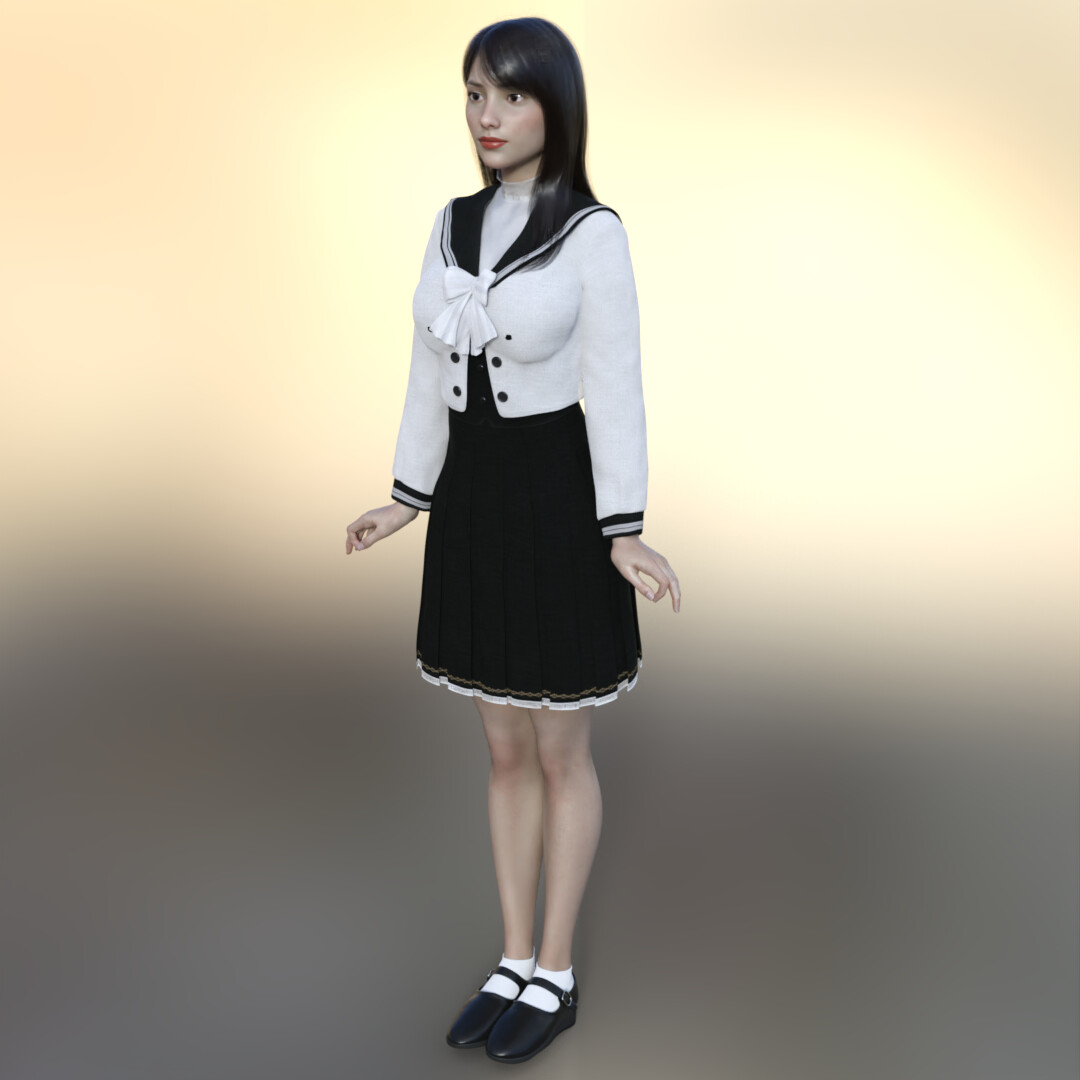 ArtStation - Glenva- Brunette girl in school uniform//blendshape facial ...