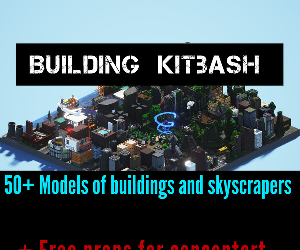 ArtStation - BUILDING KITBASH 3D Models + Free Props | Resources